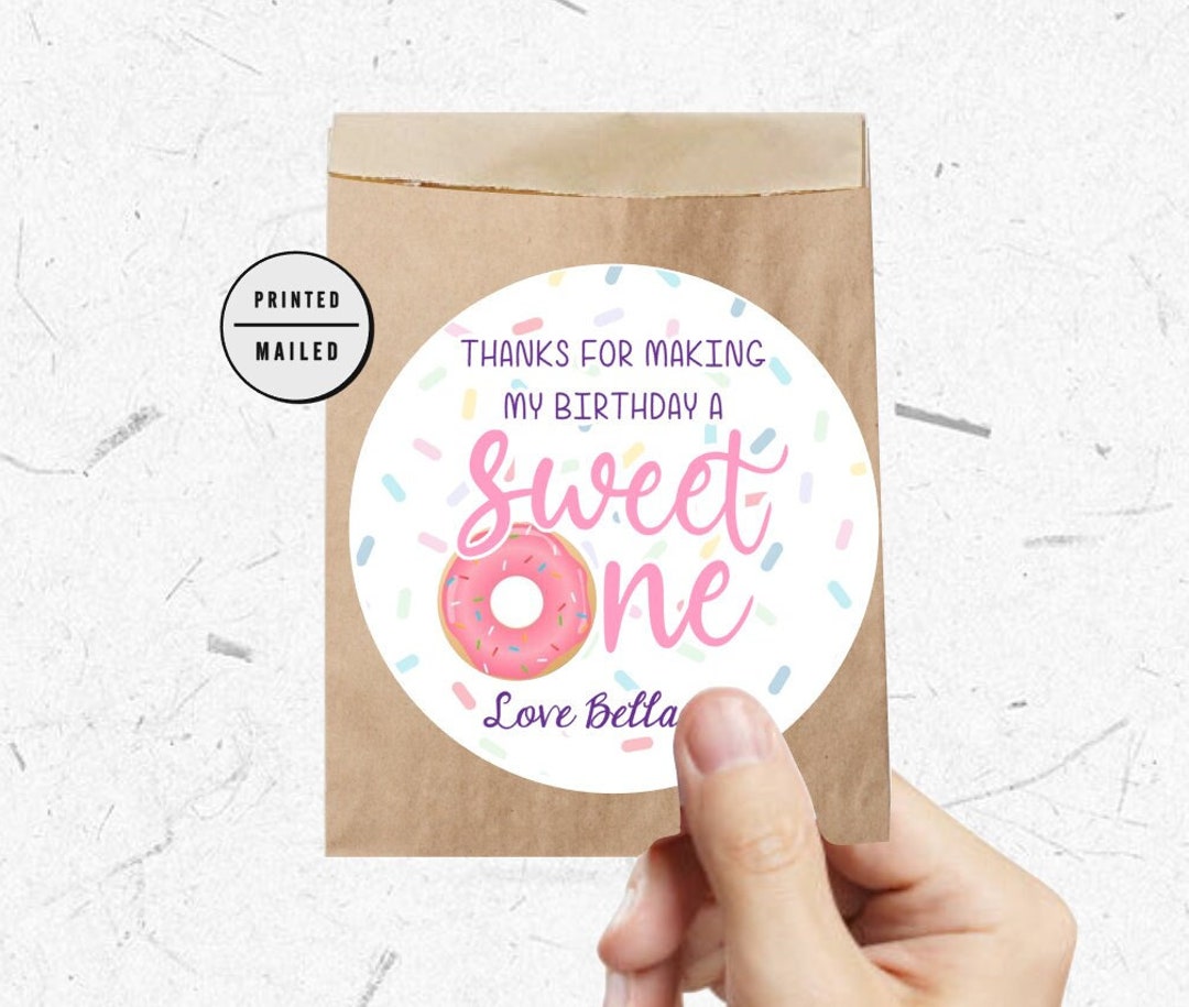 Birthday Stickers, Sweet One Donuts Birthday, Thank You Stickers, 1st ...