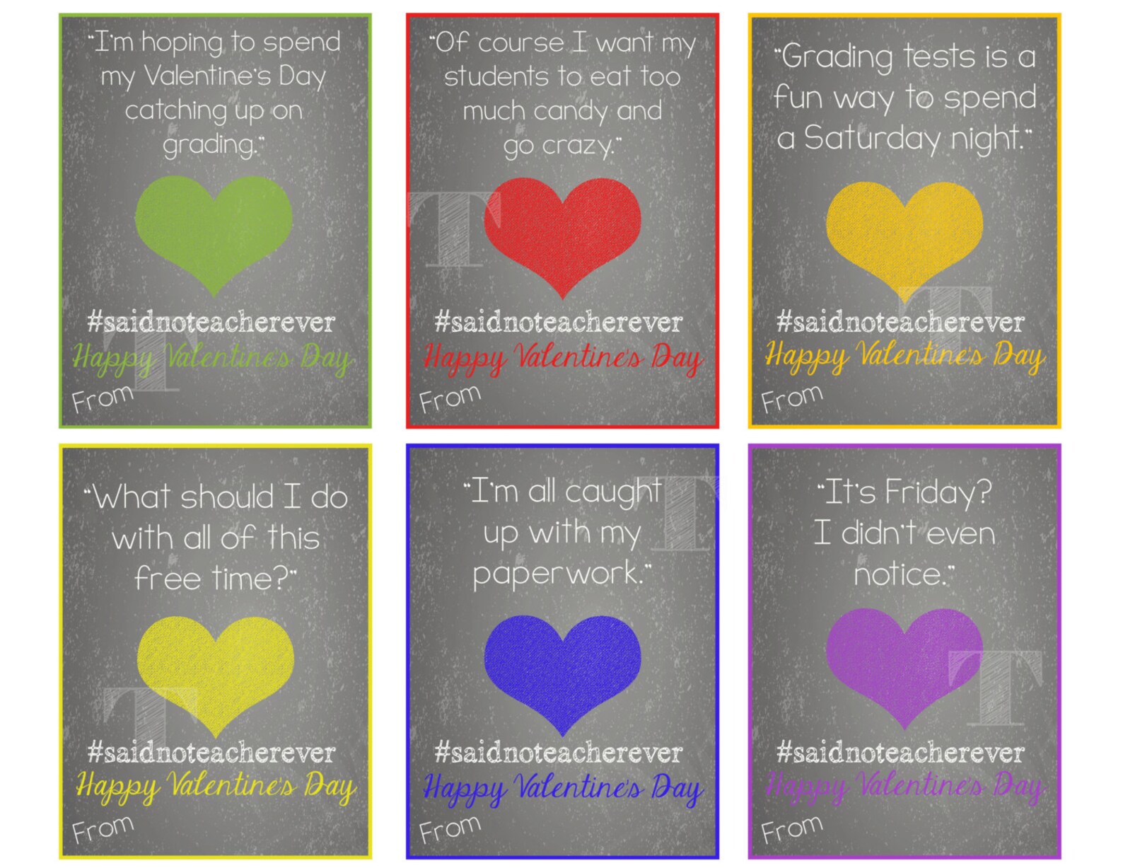 Teacher Valentine Tags Six Designs Teacher Gift Tags School Party Cards ...