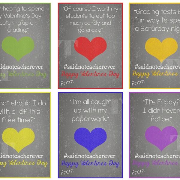 Teacher Valentine Tags Six Designs Teacher Gift Tags School Party Cards ...
