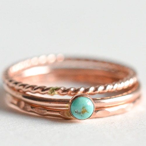 Rose Gold Turquoise Ring Set // 14K Rose Gold Filled Turquoise - Etsy