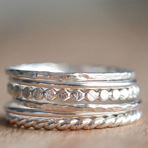 Set of 6 Sterling Silver Stacking Rings // Sterling Silver | Etsy