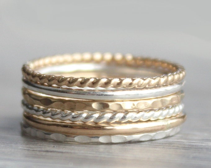 Mixed Metal Stacking Ring Set Skinny Stackable Rings Silver - Etsy