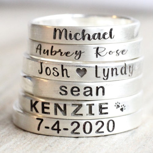 Custom Name Ring Personalized Stacking Ring Skinny - Etsy