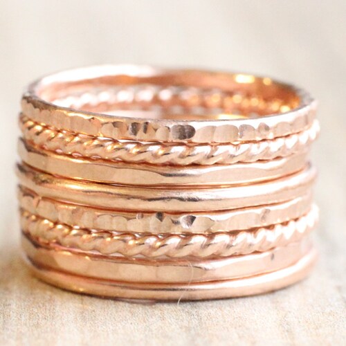 Set of 8 Tri Color Stacking Rings Sterling Silver 14K Rose - Etsy