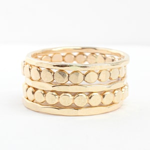 14k Gold Filled Stacking Rings // Set of 5 Stackable Ring Set With 2 ...