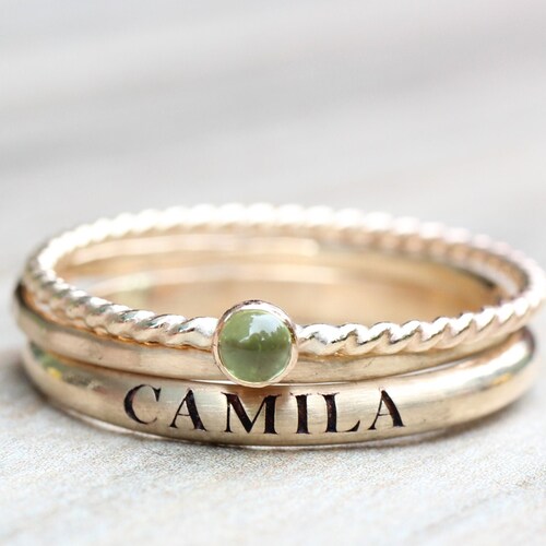 Rose Gold Name Ring Set // Personalized Stacking Name Rings // - Etsy