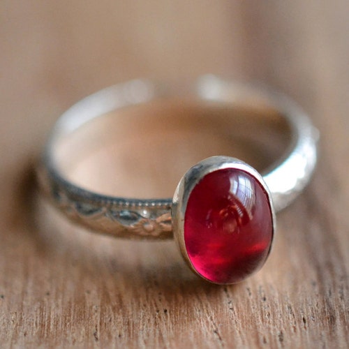 Lab Ruby Ring Solitaire Ring Sterling Silver - Etsy