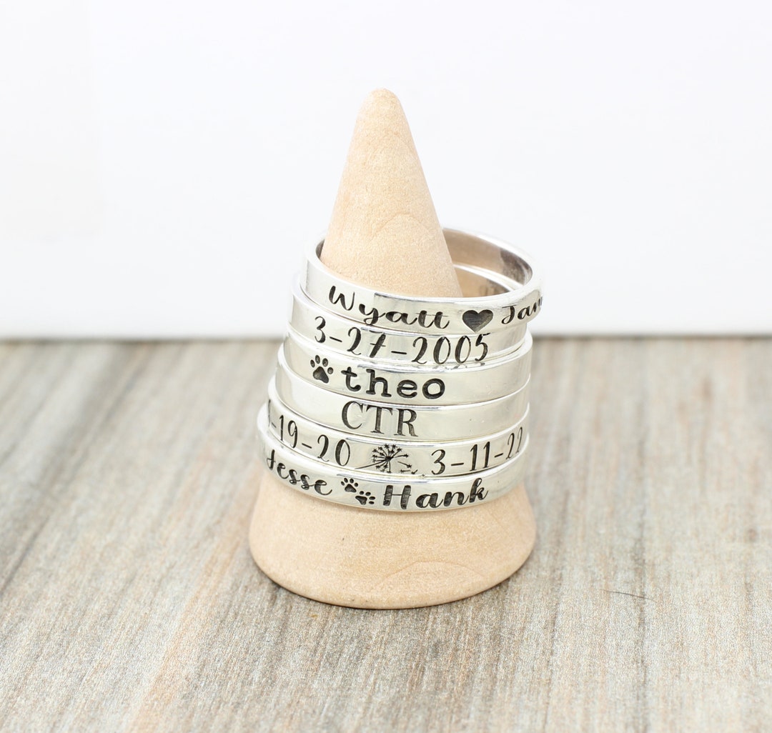 Sterling Silver Personalized Ring // Personalized Name, Date, Roman ...
