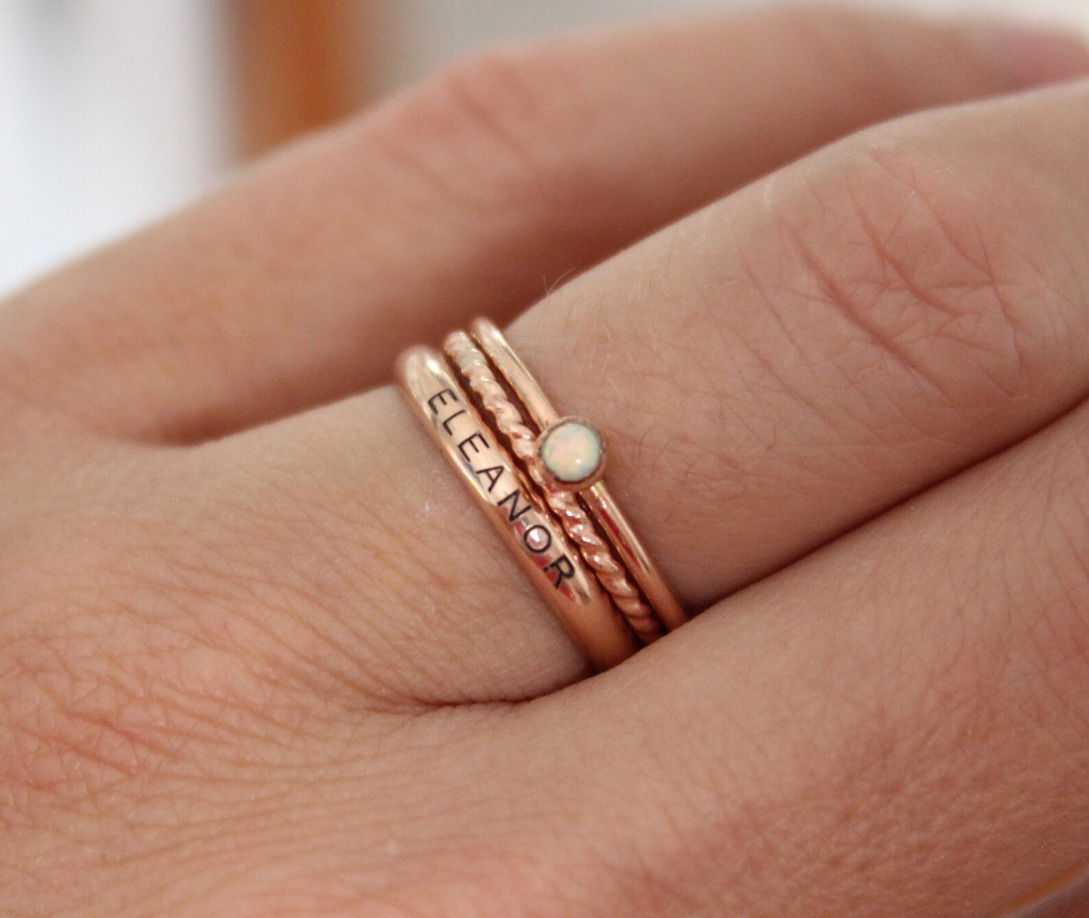 Rose Gold Name Ring Set // Personalized Stacking Name Rings // | Etsy