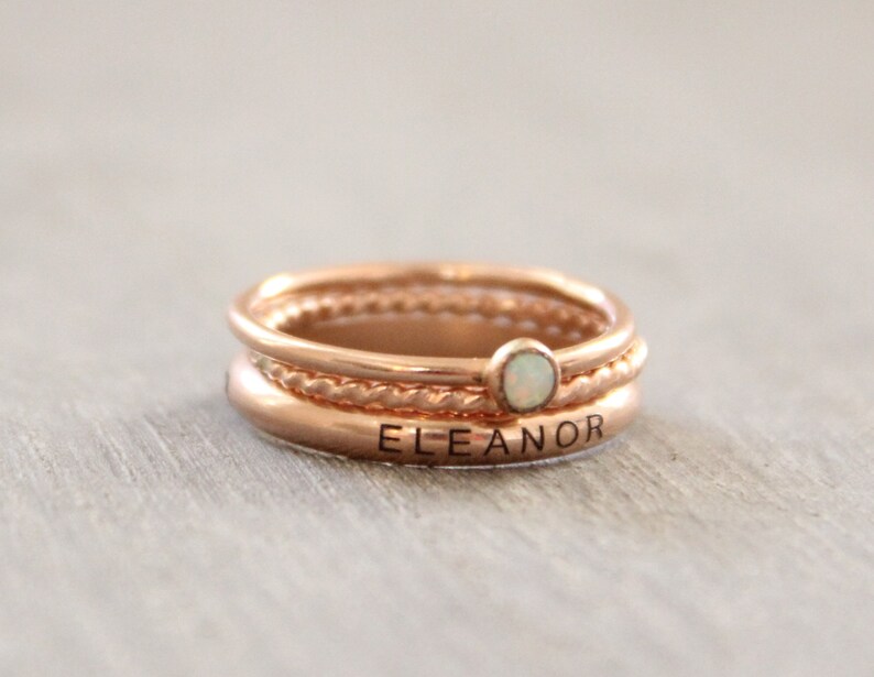 Rose Gold Name Ring Set // Personalized Stacking Name Rings // | Etsy