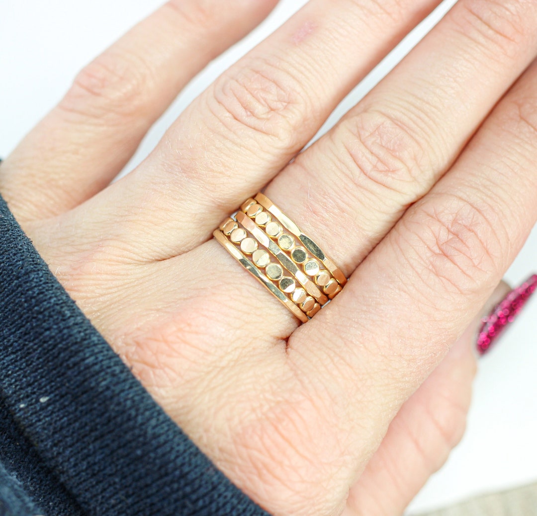 14k Gold Filled Stacking Rings // Set of 5 Stackable Ring Set With 2 ...