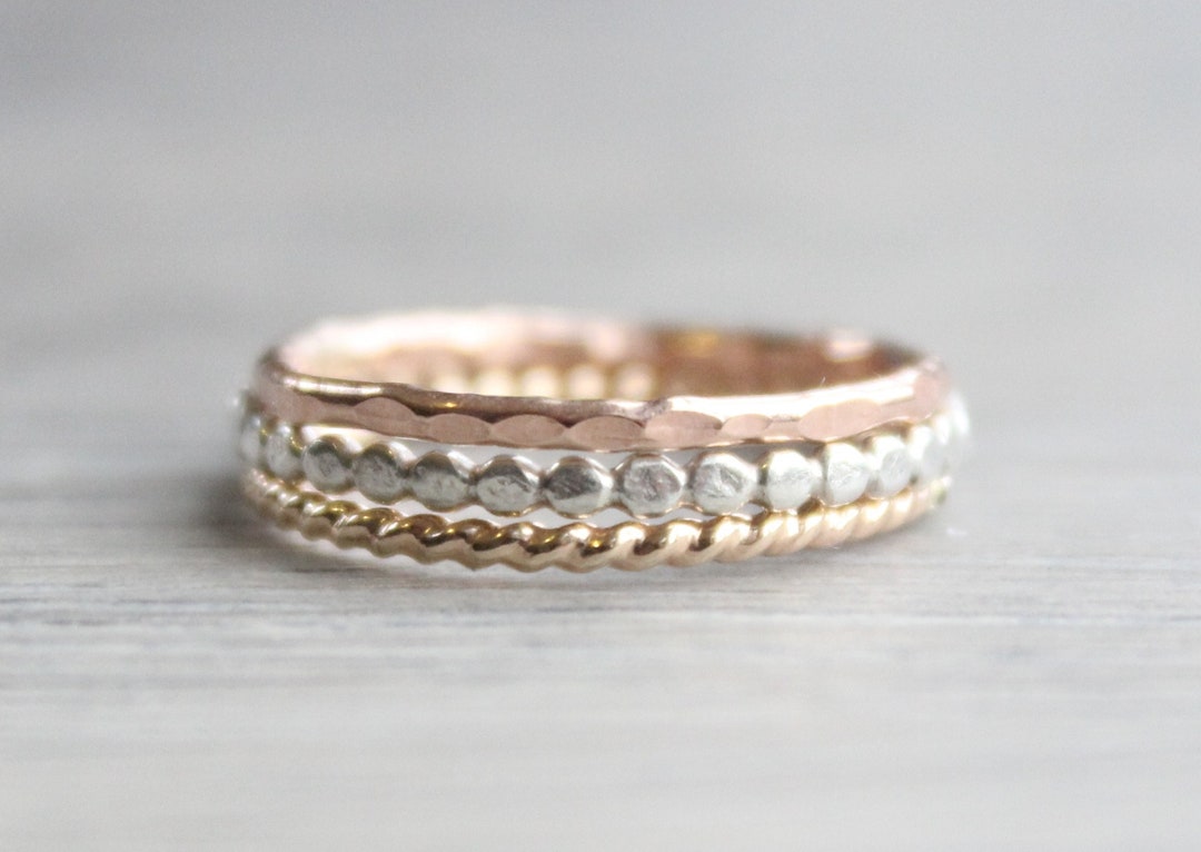 Silver Gold and Rose Gold Stackable Rings // Set of 3 Simple Sterling ...