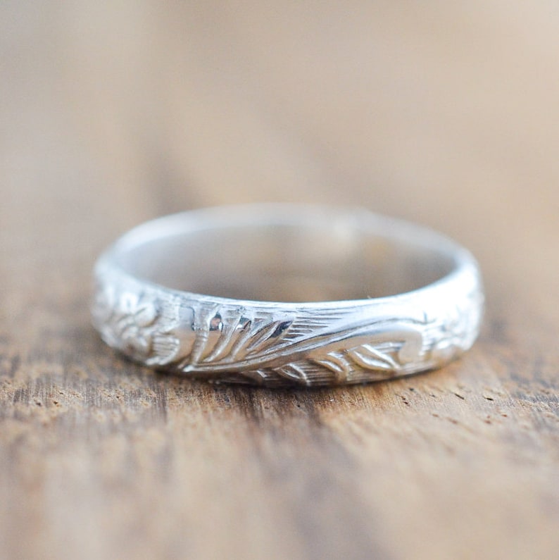 Sterling Silver Floral Band: Thick Stacking Ring, His or Hers - Etsy