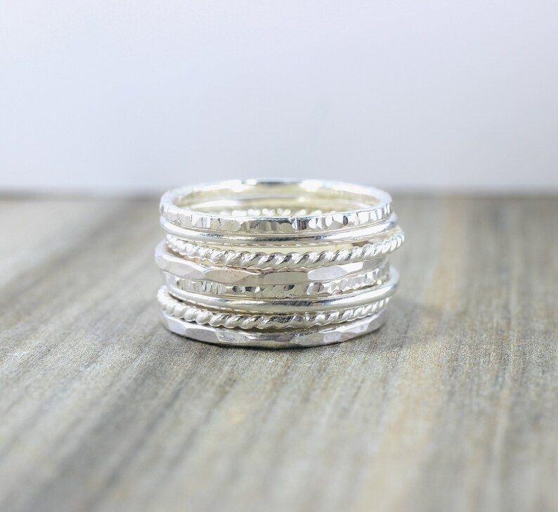 Sterling Silver Stacking Ring Set // Set of 8 Sterling Silver - Etsy