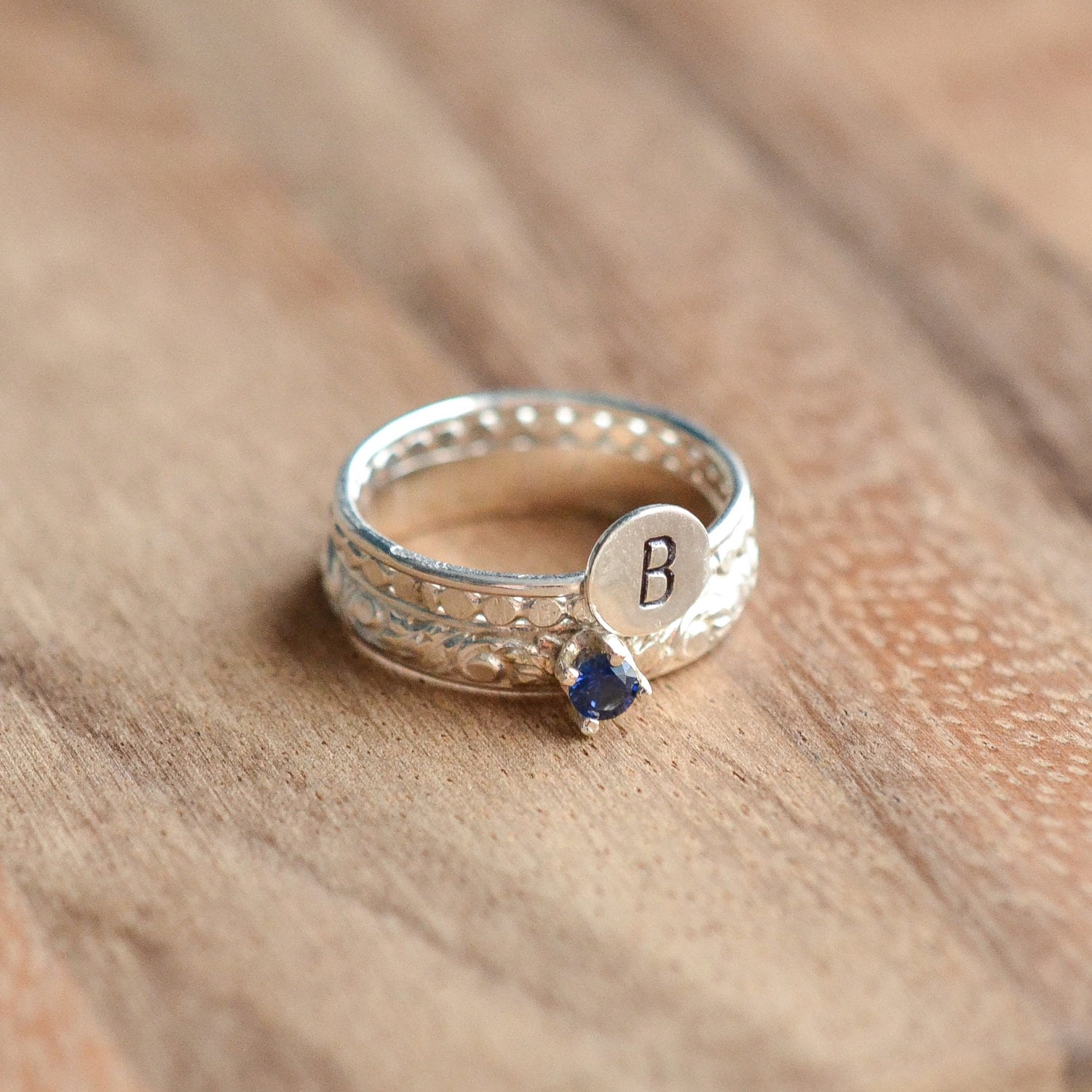 Sterling Silver September Birthstone and Any Initial Stacking - Etsy