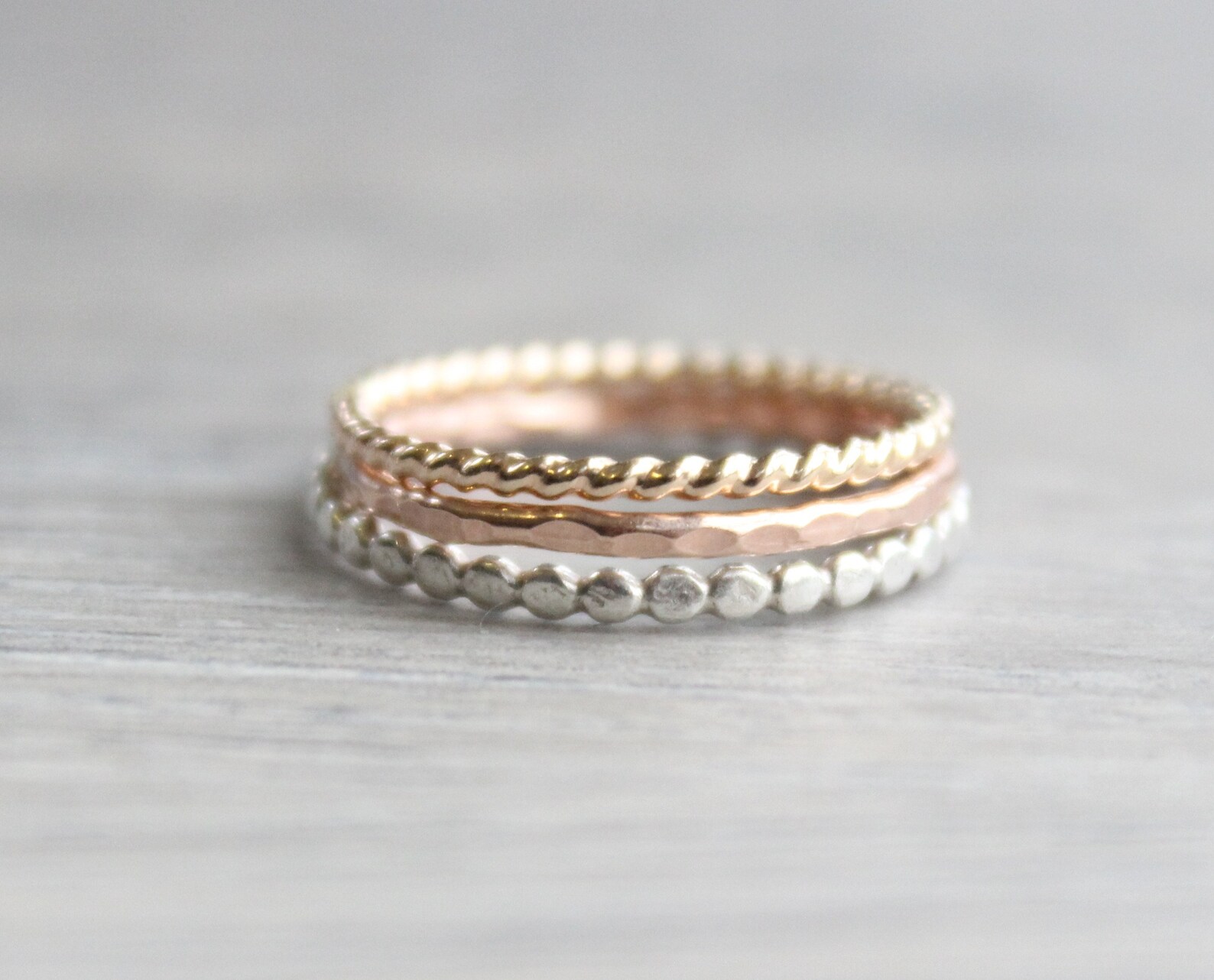 Silver Gold and Rose Gold Stackable Rings // Set of 3 Simple - Etsy