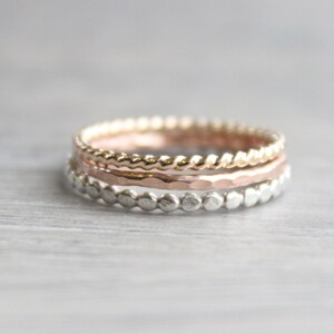 Mixed Metal Stacking Rings Set of 3: Sterling Silver, Gold & Rose Gold ...