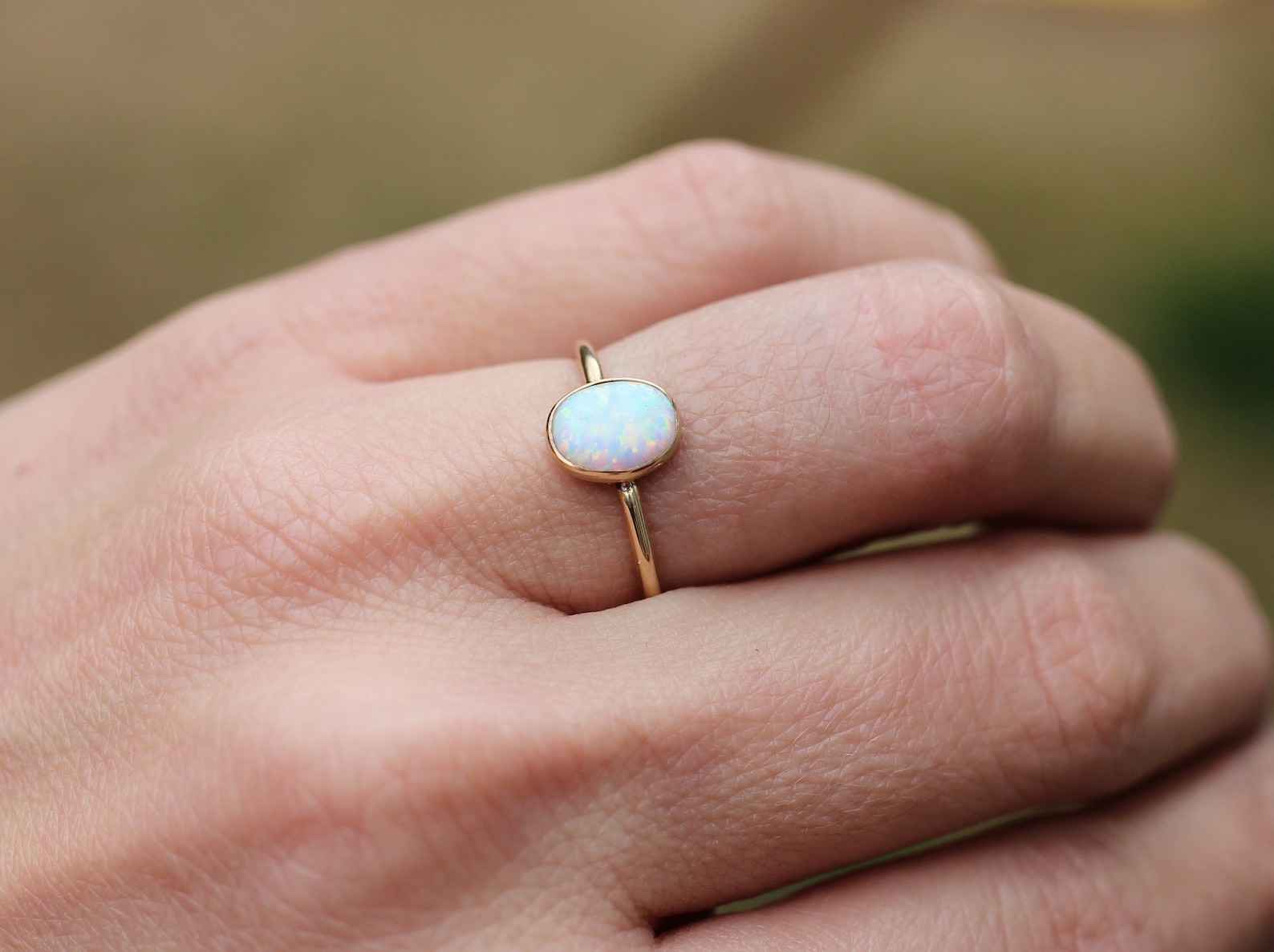 Lab Opal Ring // Gold Opal Ring // Oval Opal Ring // October - Etsy