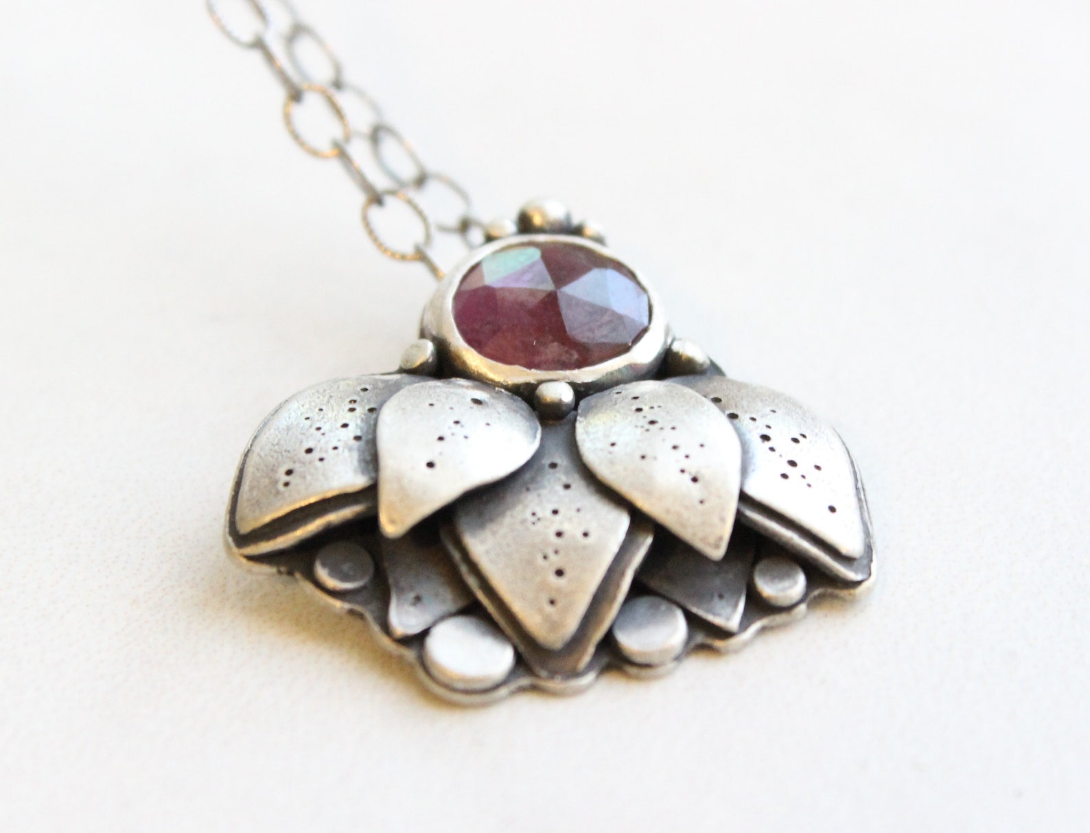 Sterling Silver Ruby Necklace // Natural Ruby Unique Necklace - Etsy