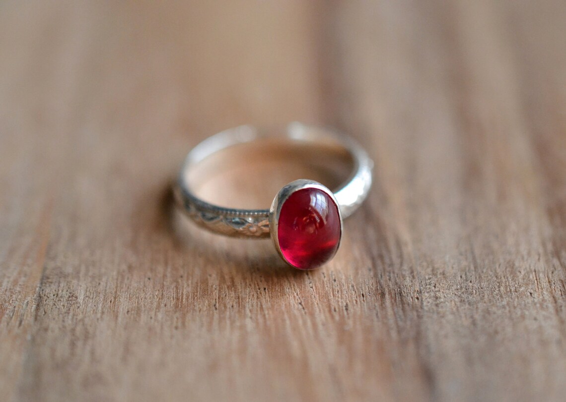 Silver Ruby Ring // Sterling Silver Birthstone Stacking Ring | Etsy