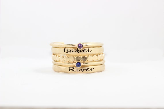 Stackable Name Rings With Birthstones (Rose Gold Plated)