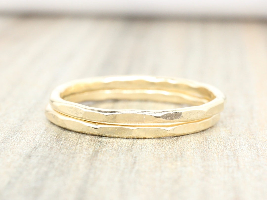 14K Solid Gold Hammered Stacking Ring - 1.5mm Yellow Gold Band - Etsy