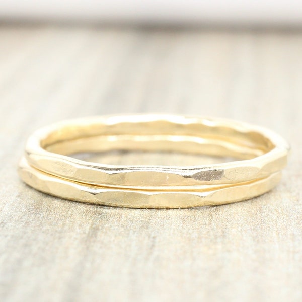 14k Hammered Stacking Ring - Etsy