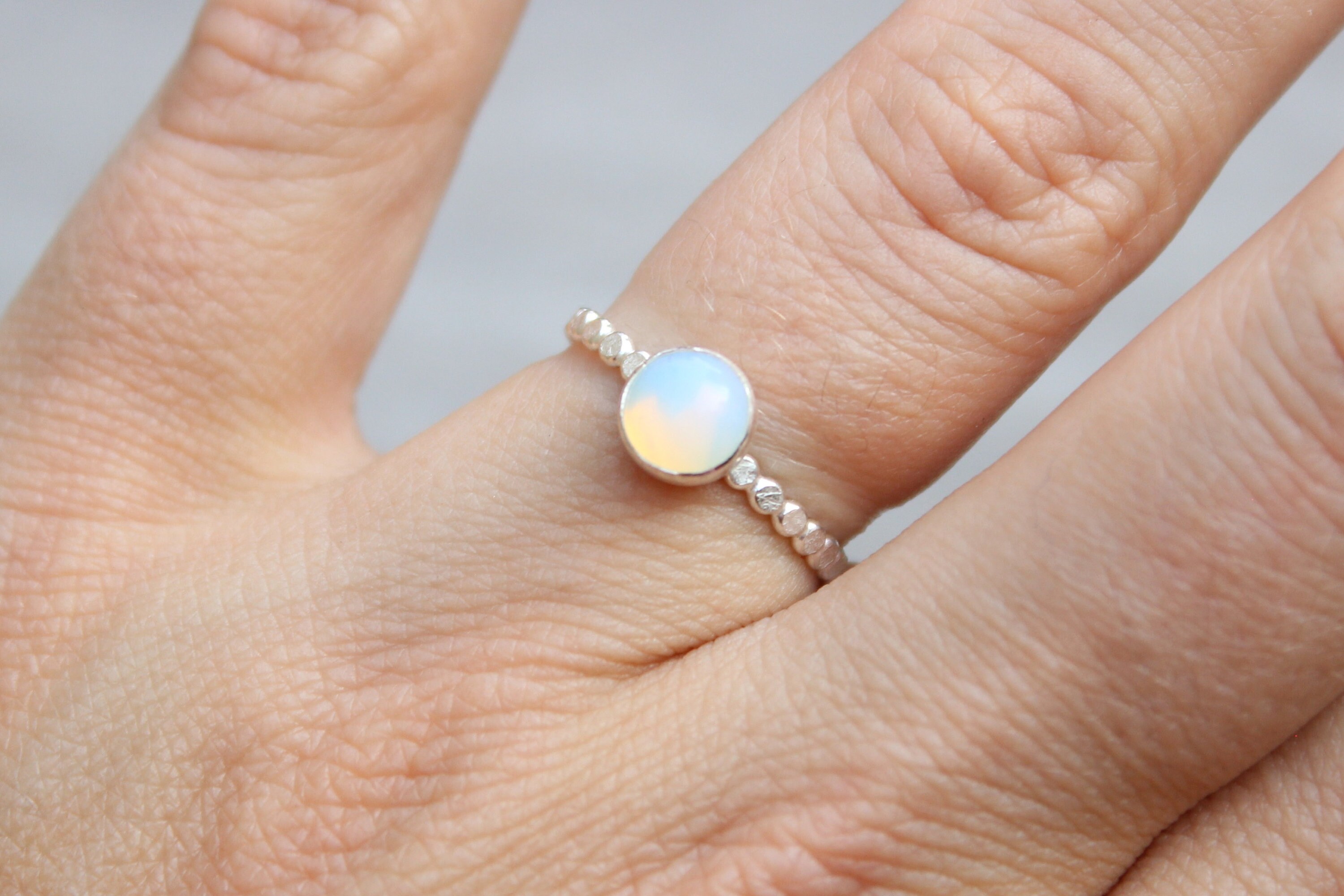 Sterling Silver Opalite Ring // 6mm Opalite Ring // Bead Band | Etsy