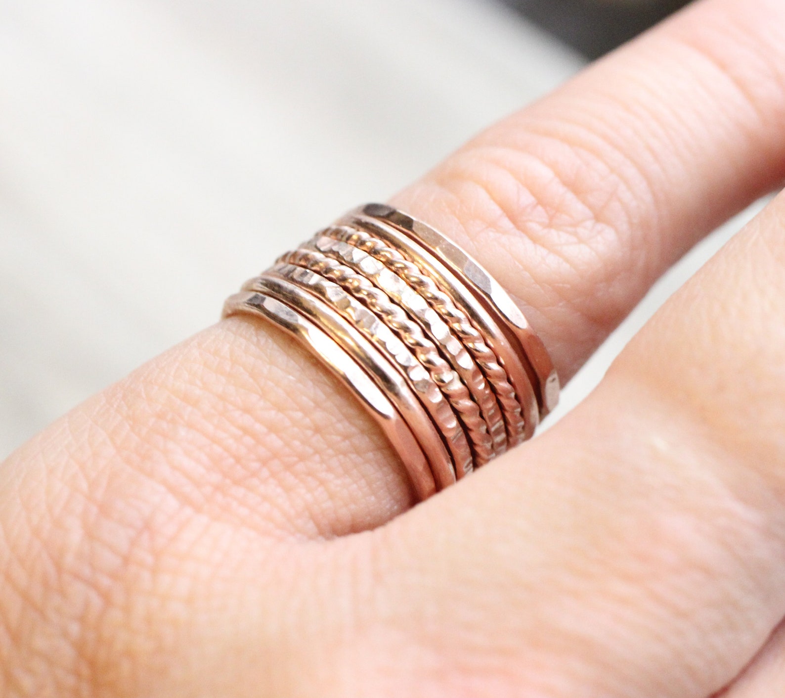 Rose Gold Stacking Ring Set // Set of 8 14K Rose Gold Filled | Etsy