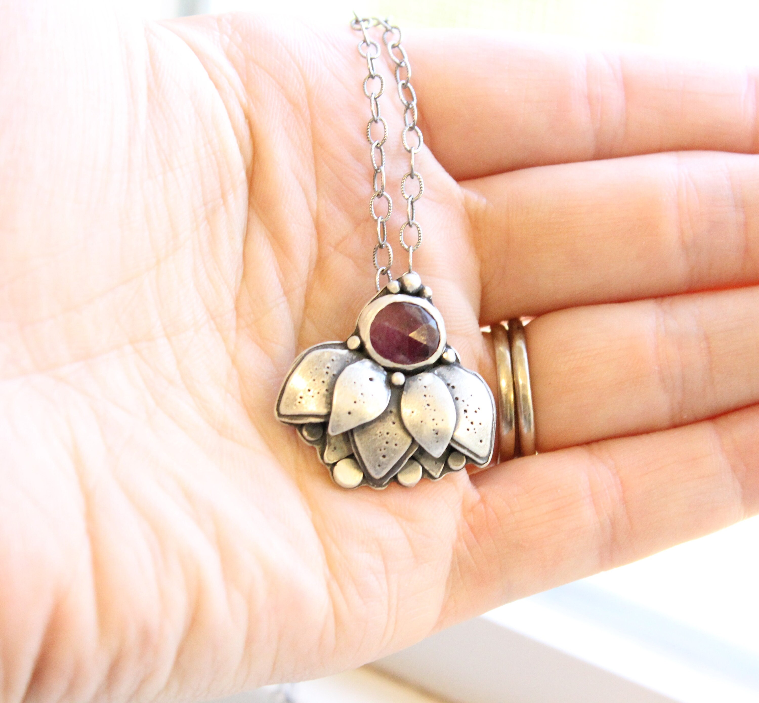 Sterling Silver Ruby Necklace // Natural Ruby Unique Necklace | Etsy