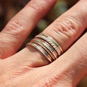Set of 8 Tri Color Stacking Rings - Sterling Silver, 14K Rose Gold ...
