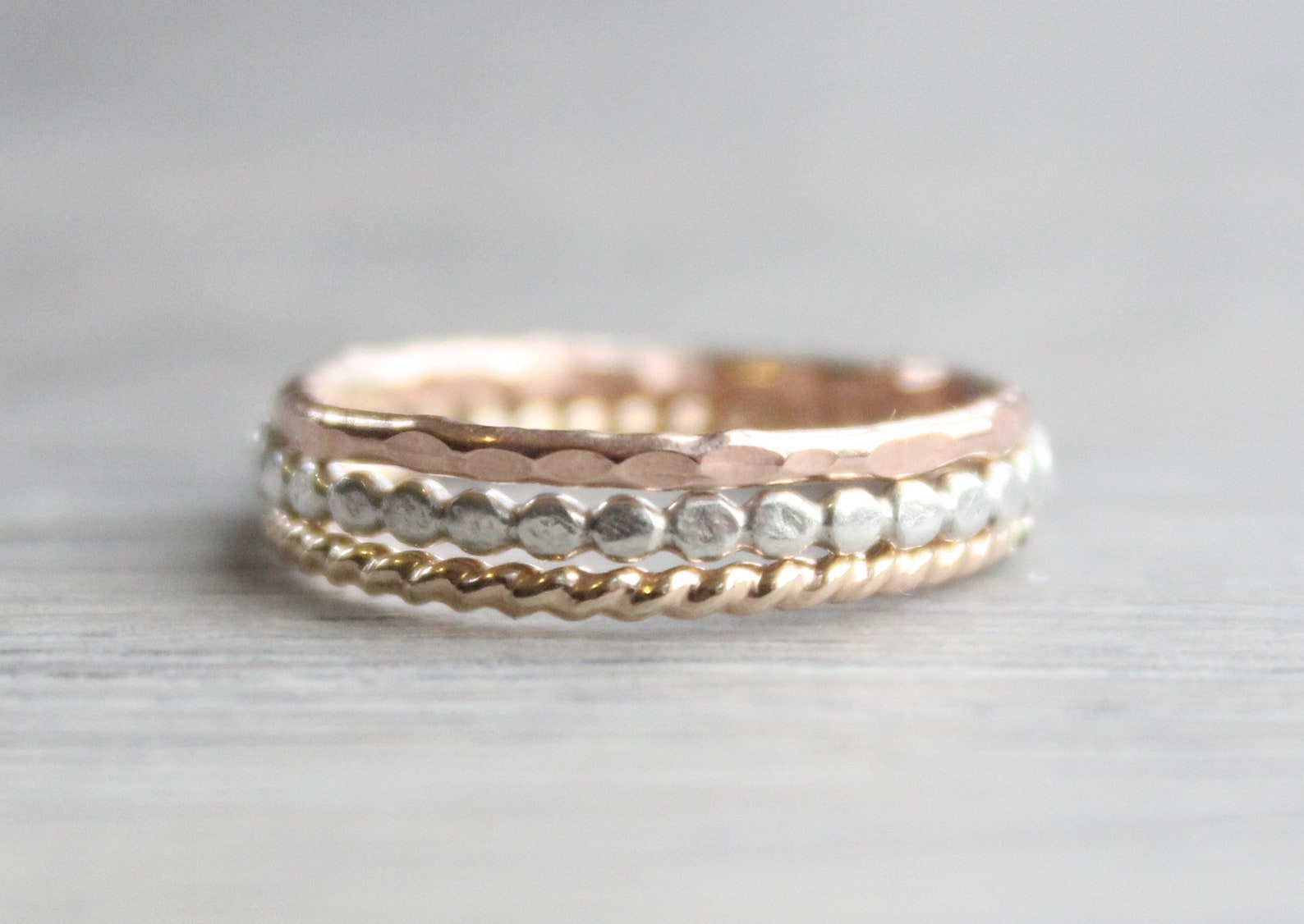 Silver Gold and Rose Gold Stackable Rings // Set of 3 Simple - Etsy