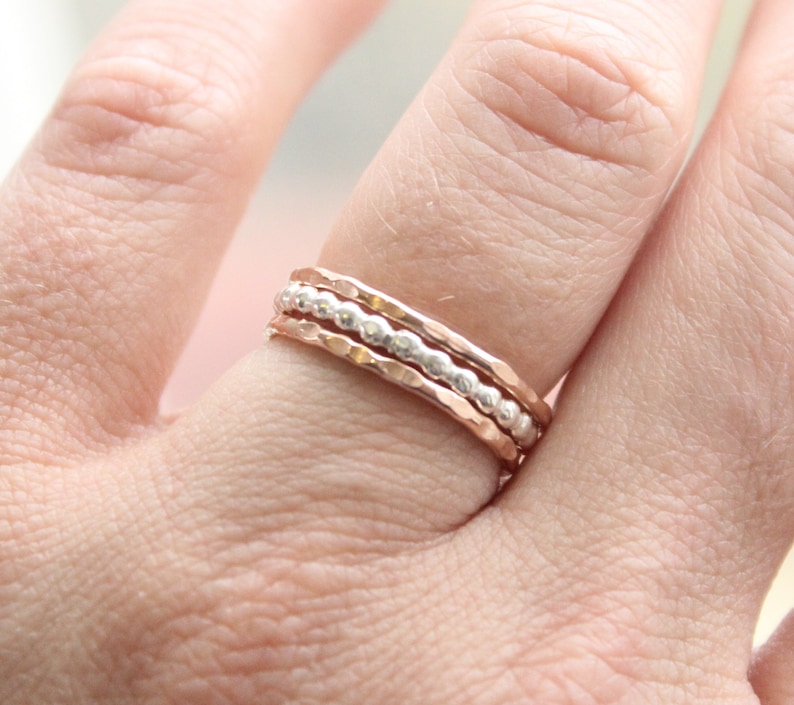 Stacking Rings // Set of 3 Simple Sterling Silver and Rose | Etsy