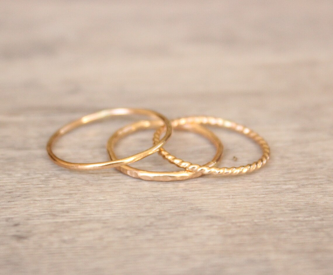 14K Gold Filled Stacking Rings // Set of 3 Simple 14K Gold - Etsy
