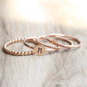 Rose Gold Initial Ring Set: 14K Filled Stacking Rings - Etsy