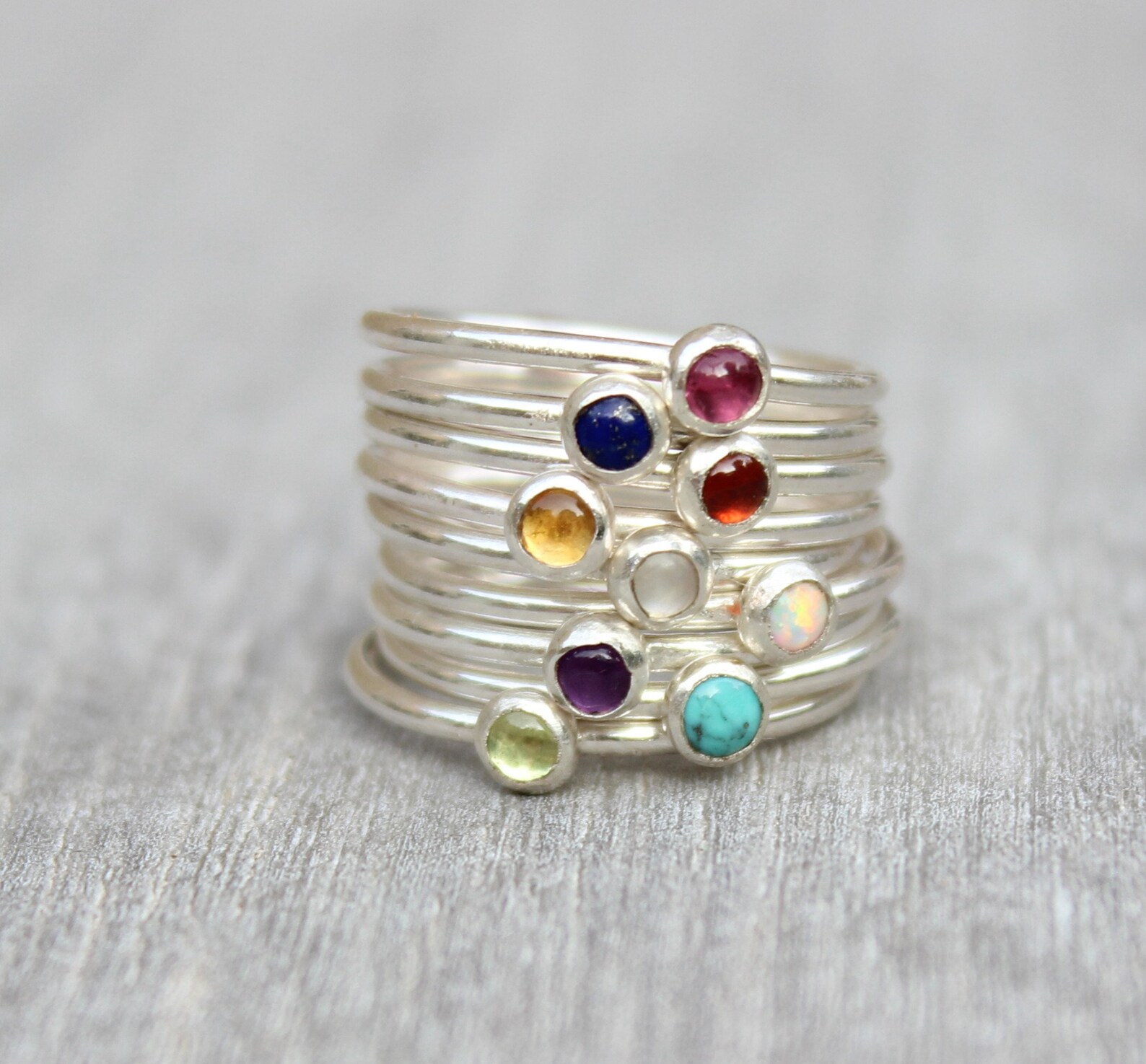 Sterling Silver Gemstone Rings // Stacking Rings // Birthstone - Etsy