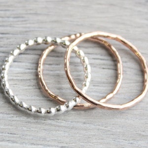 Stacking Rings // Set of 3 Simple Sterling Silver and Rose Gold ...