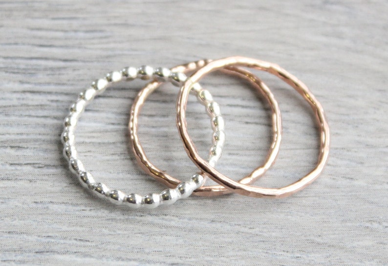 Stacking Rings // Set of 3 Simple Sterling Silver and Rose | Etsy