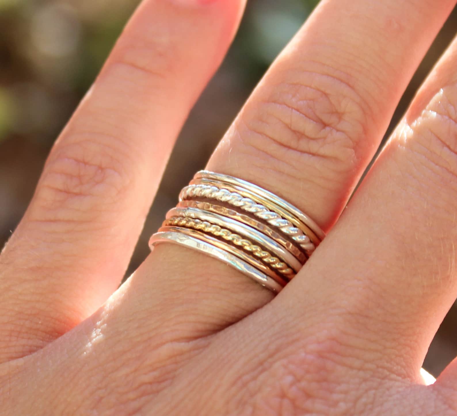 Set of 8 Tri Color Stacking Rings Sterling Silver, 14K Rose Gold Filled ...