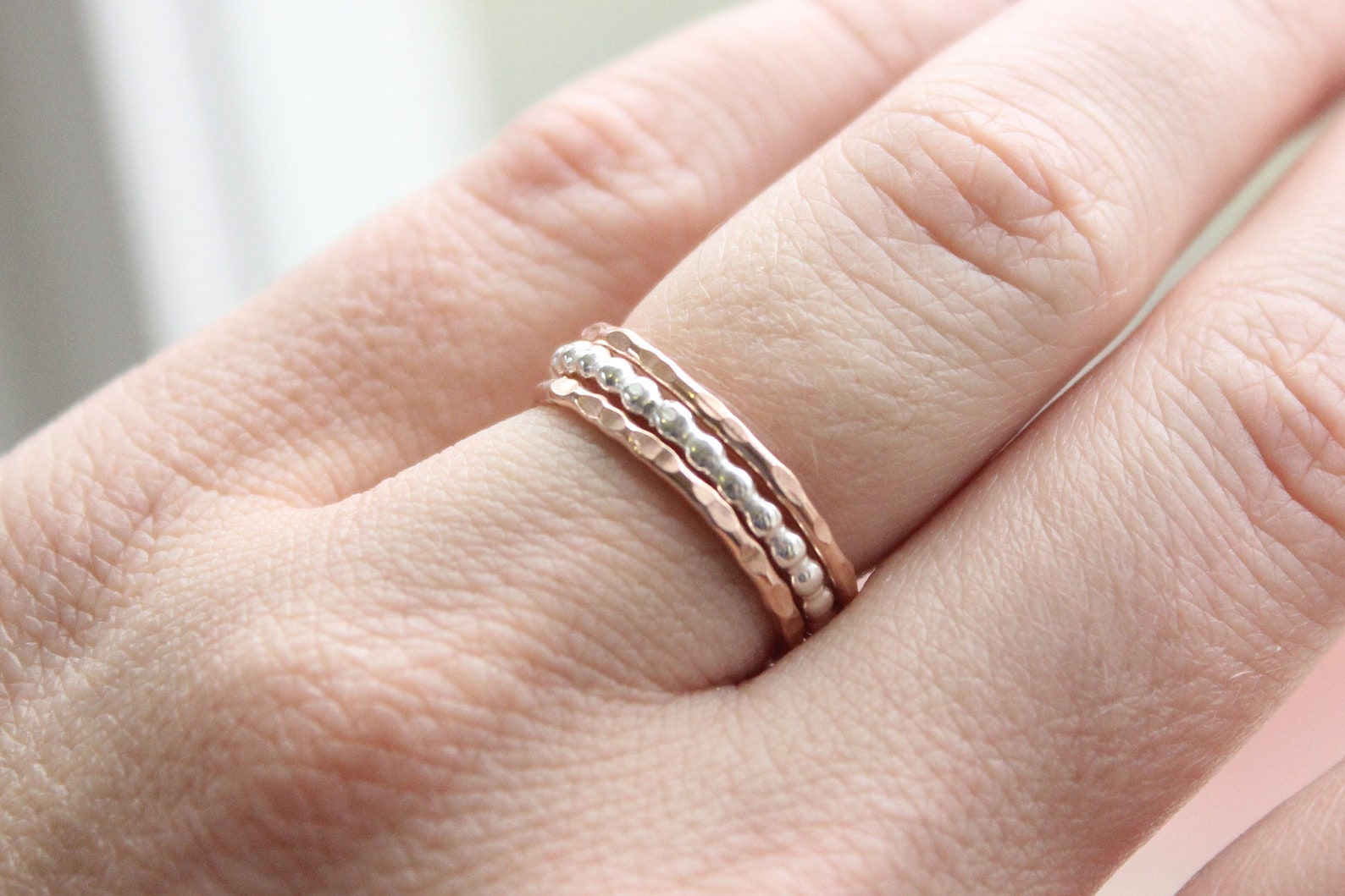 Stacking Rings // Set of 3 Simple Sterling Silver and Rose | Etsy