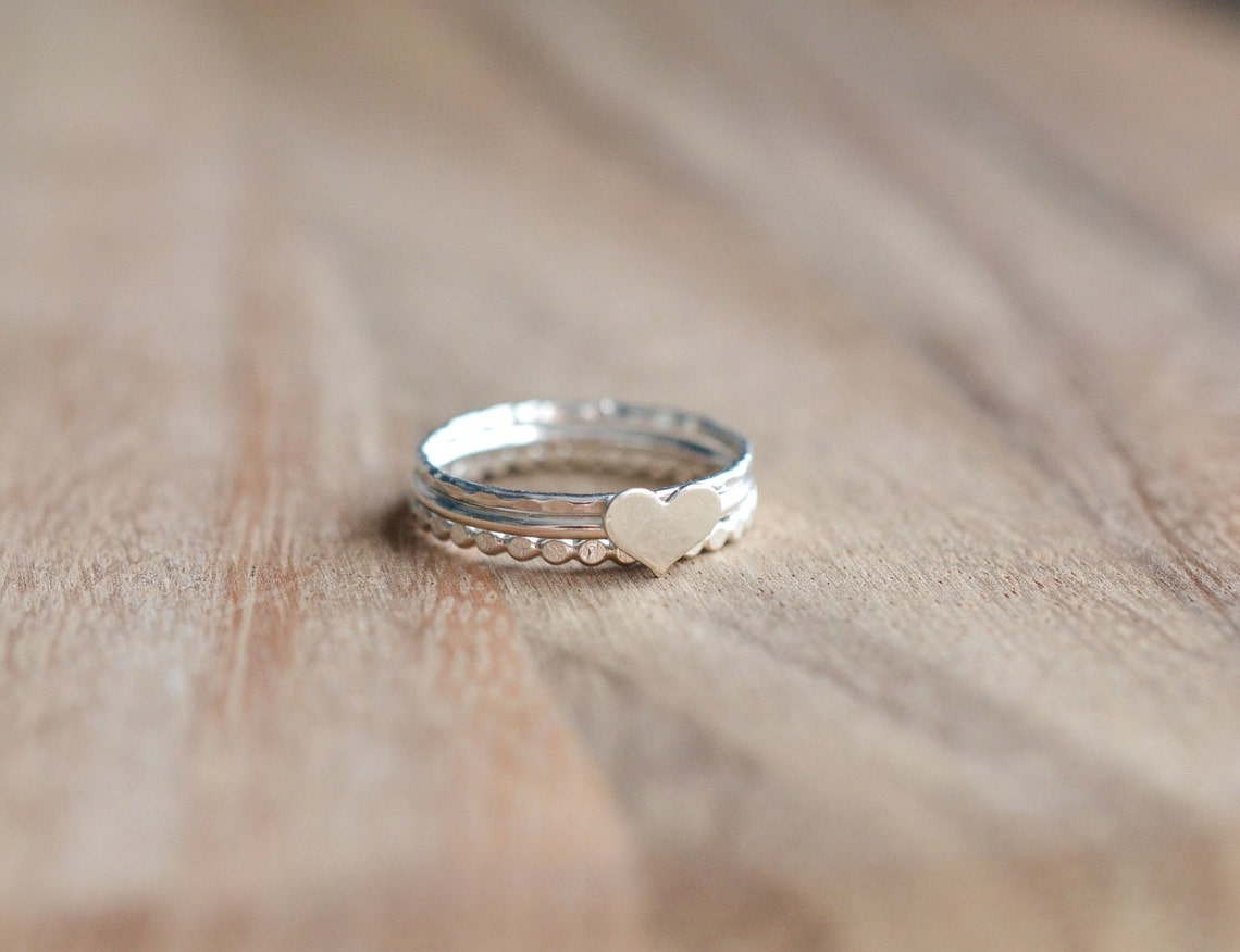 Sterling Silver Heart Stacking Ring Set Set of 3 Sterling | Etsy