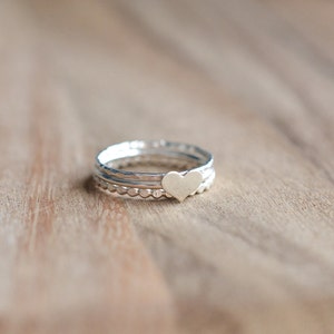 Sterling Silver Heart Stacking Ring Set - .925 Silver Rings - Etsy