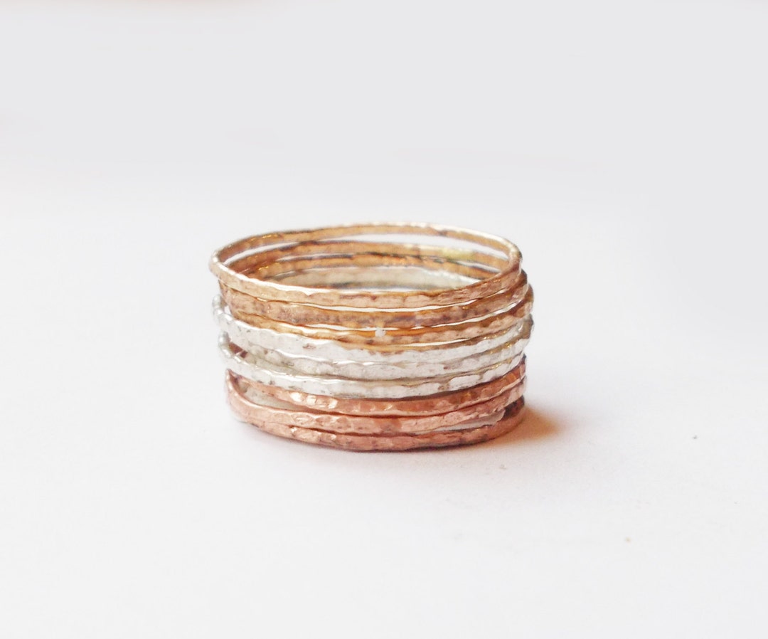 Mixed Metal Stacking Rings: Sterling Silver, Rose & Yellow Gold Filled ...