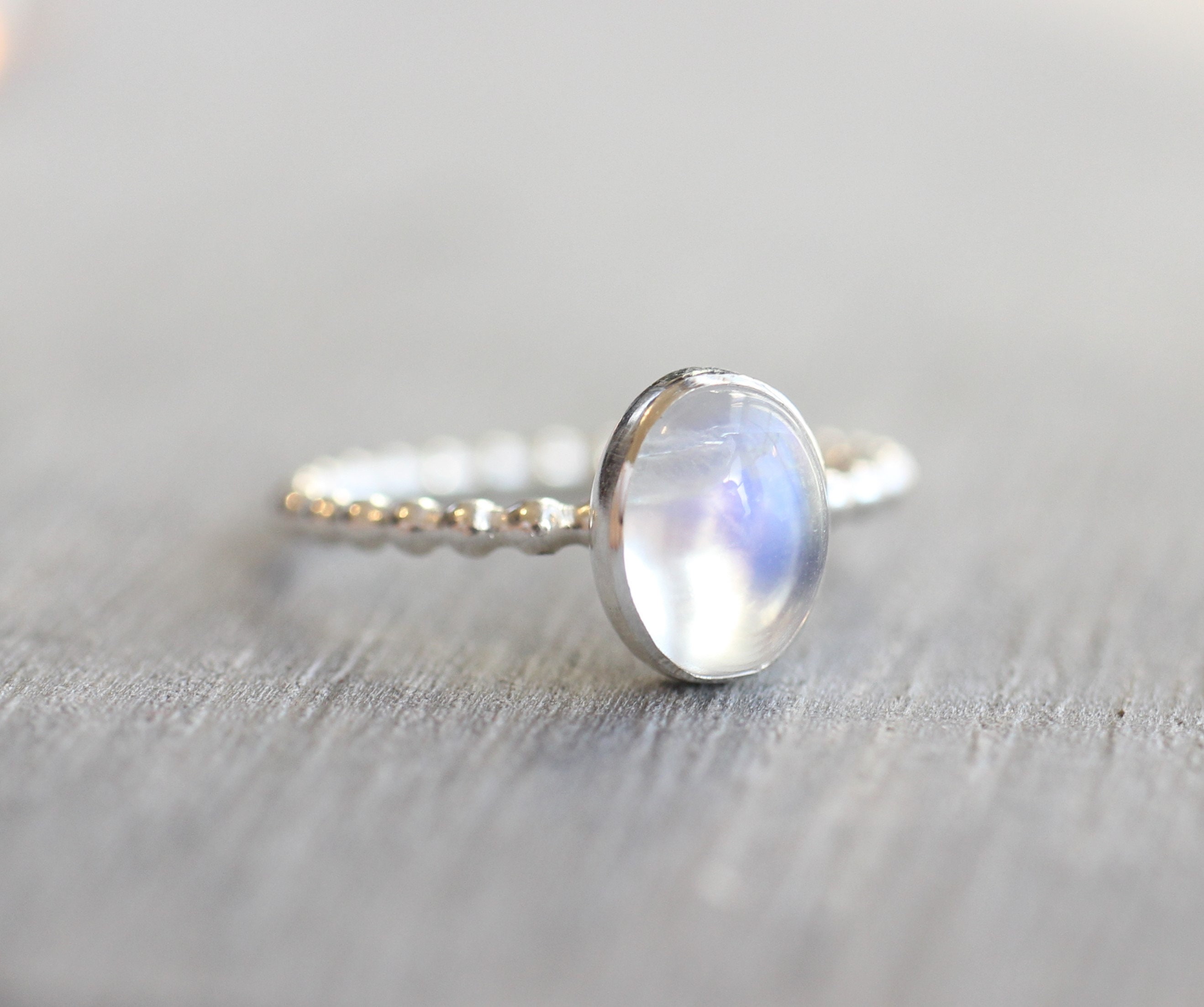 Sterling Silver Moonstone Ring // Rainbow Moonstone Stacking | Etsy
