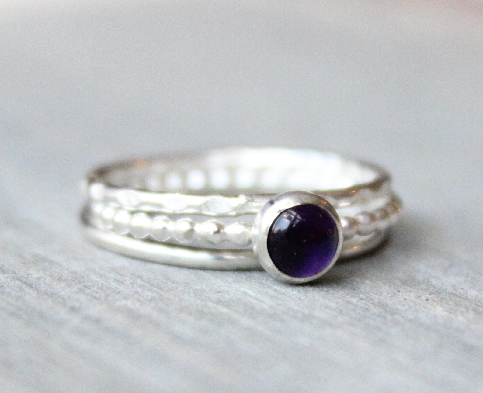 Amethyst Ring Set // Set of 3 Sterling Silver Amethyst Rings - Etsy