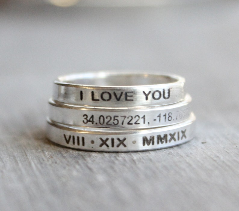 Sterling Silver Personalized Ring // Personalized Name Date | Etsy