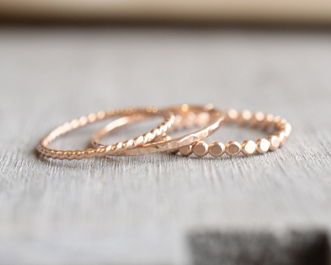 Rose Gold Filled Stacking Rings Se of 3t: Bead, Hammered, Twist - Etsy