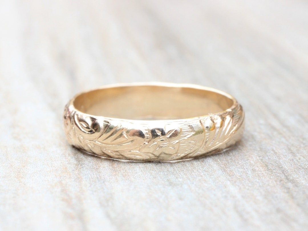 Gold Floral Patterned Band // Thick Stacking Ring // Wedding Band ...