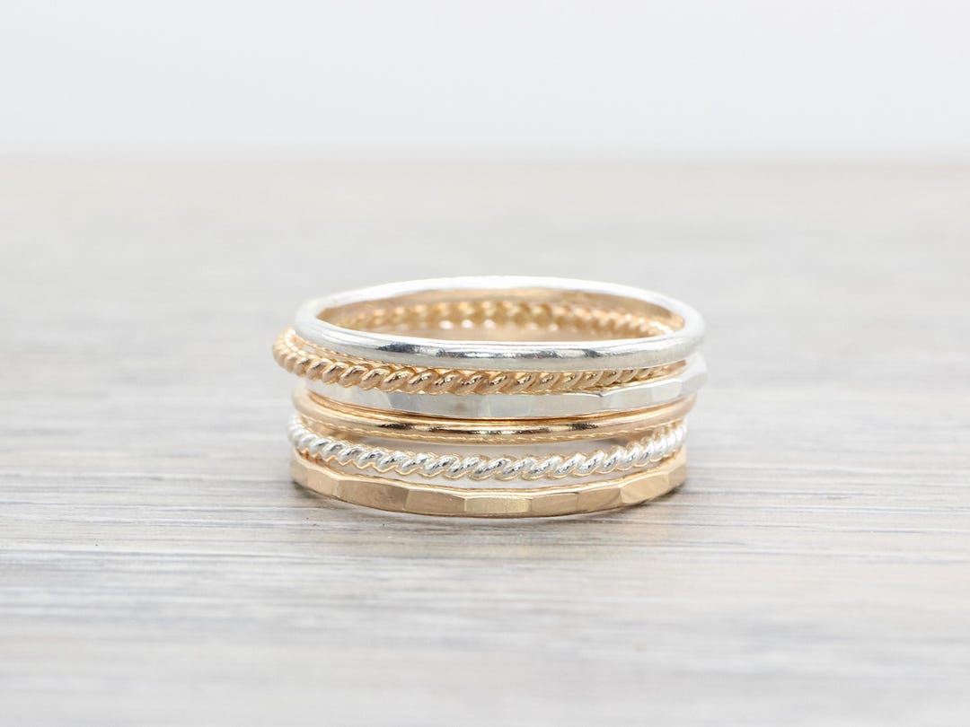 Mixed Metal Stacking Ring Set of 6: Sterling Silver & 14K Gold Filled ...