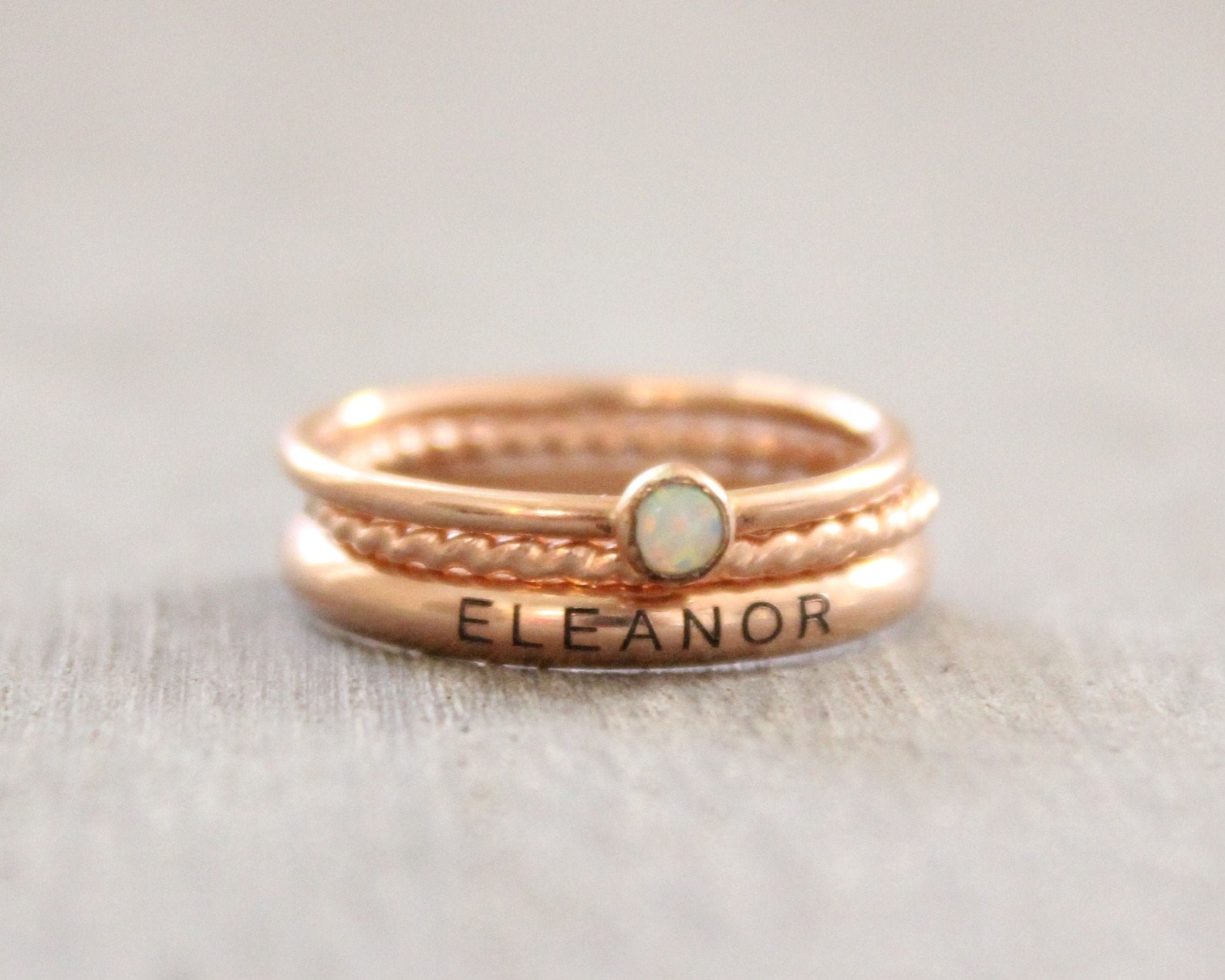 Rose Gold Name Ring Set // Personalized Stacking Name Rings // | Etsy